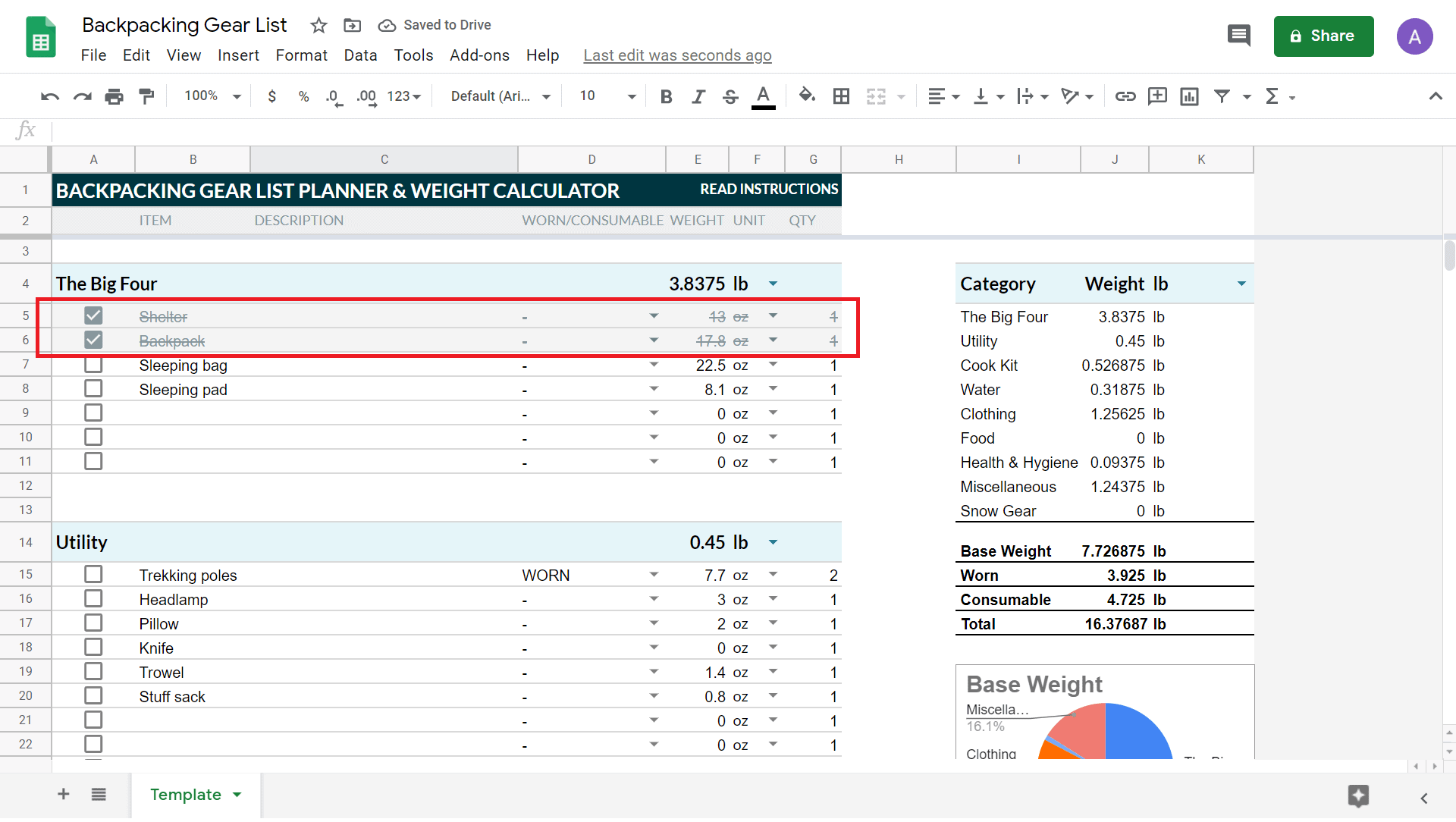 Backpacking Gear List Spreadsheet w Weight Calculator 99Boulders Backpacking Gear List Spreadsheet w Weight Calculator 99Boulders